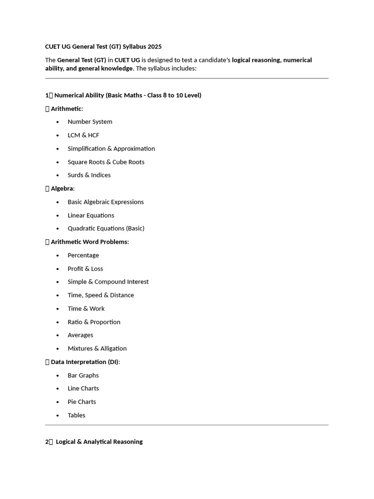 CUET UG General Test | PDF