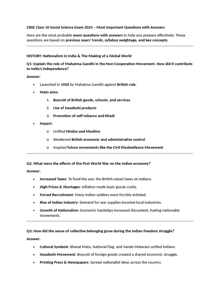 High Order Thinking Question | PDF | British Raj | Indian Independence ...