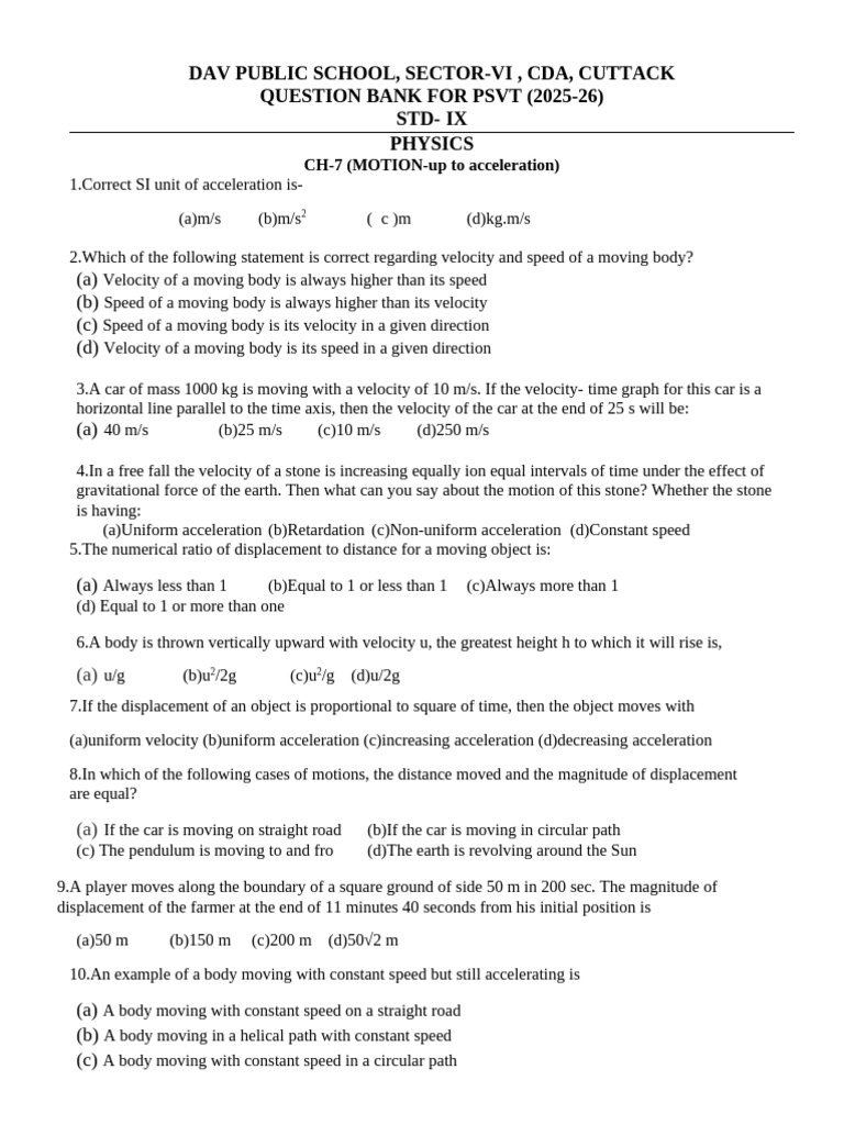 STD-IX PSVT SCIENCE QB (4) | PDF | Velocity | Gases