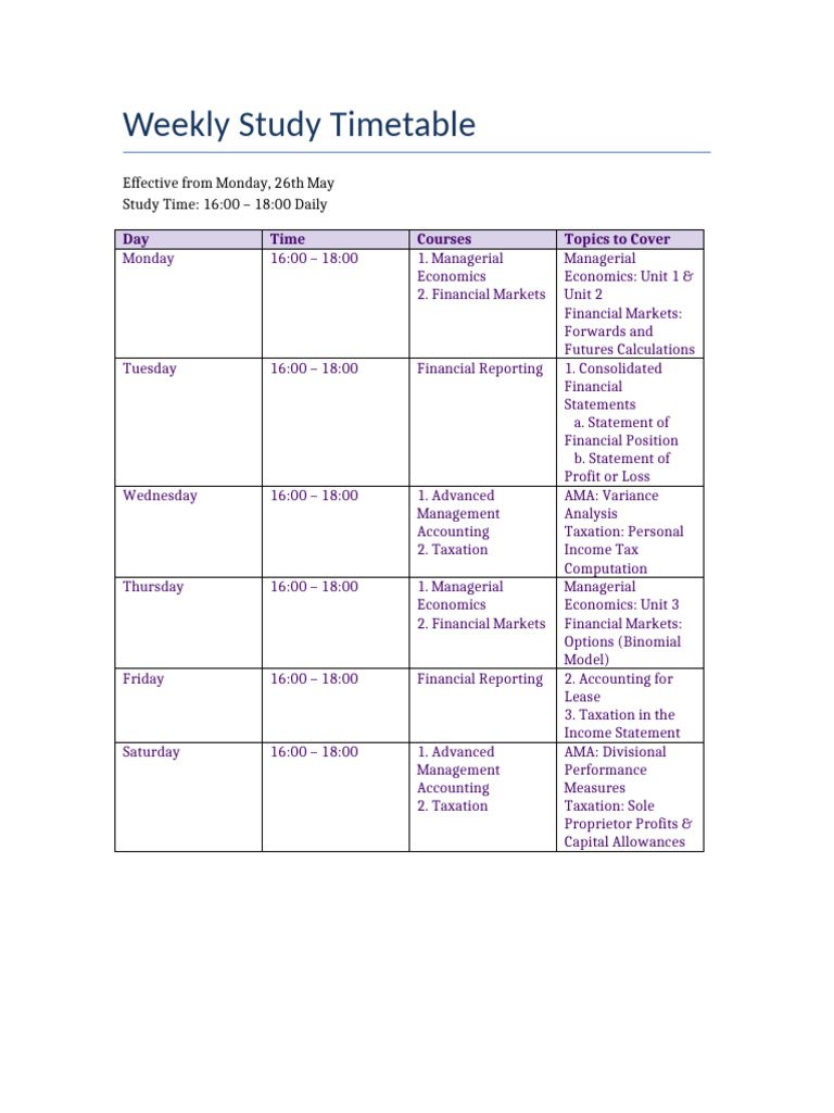 Colorful Weekly Study Timetable Daniel | PDF | Taxes | Economics