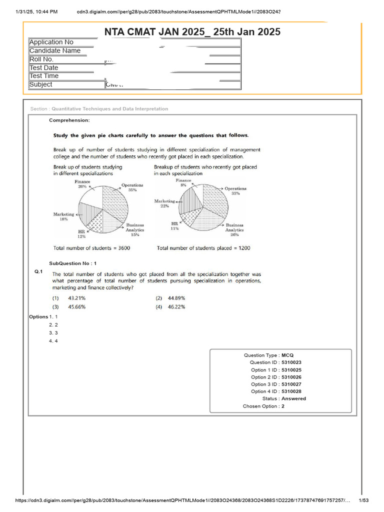 CMAT 2025 Slot 1 by CMATking | PDF | Multiple Choice | Tests