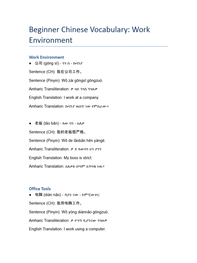 Essential Chinese Work Vocabulary | PDF