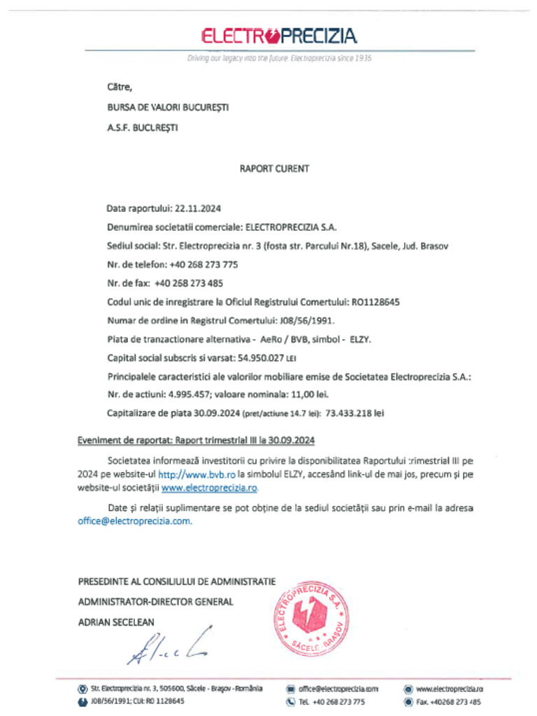 Raport Curent Trim Iii 2024 Ro | PDF