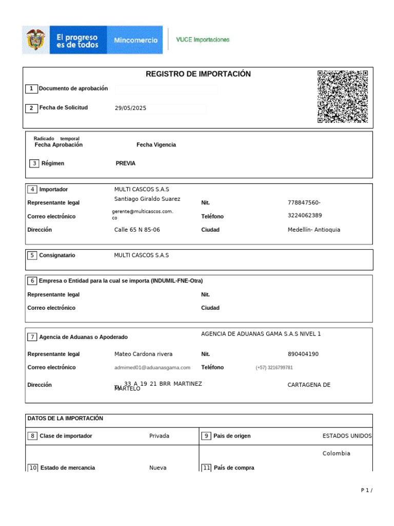 Registro de Importación de Cascos | PDF