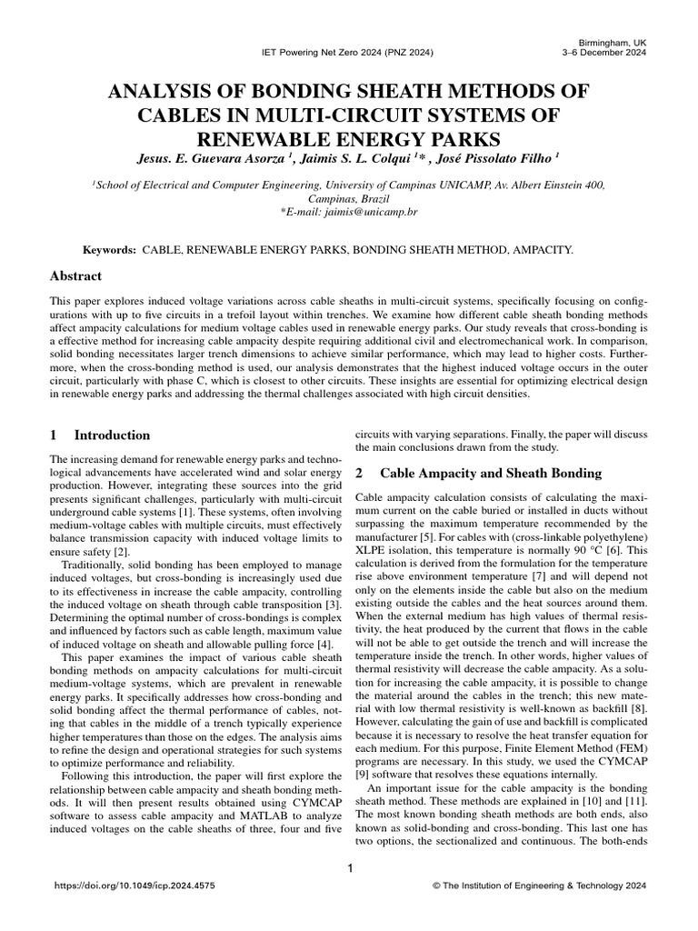 Analysis of Bonding Sheath Methods of Cables in Multi-Circuit Systems ...