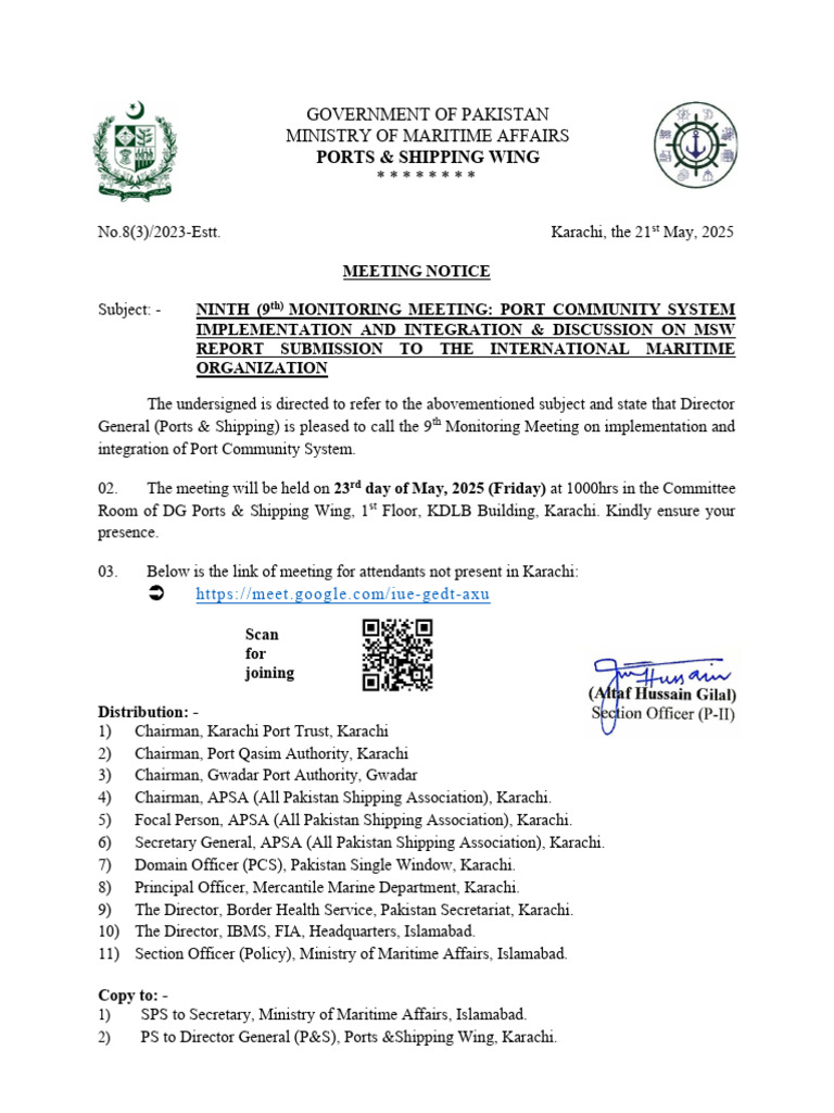 9th MONITORING MEETING NOTICE | PDF