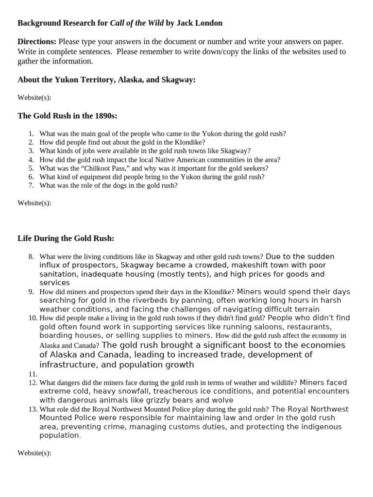 Background Research For Call of The Wild by Jack Lond On Copy 2 | PDF ...