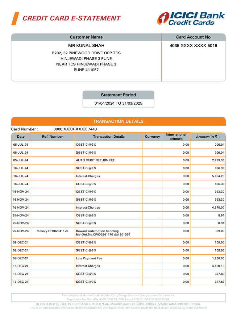 Credit Card Statement | PDF | Debit Card | Payments
