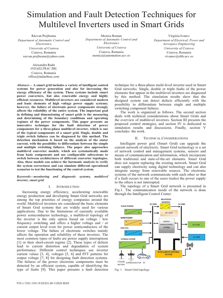 Simulation and Fault Detection Techniques For Multilevel Inverters Used in Smart Grids | PDF ...
