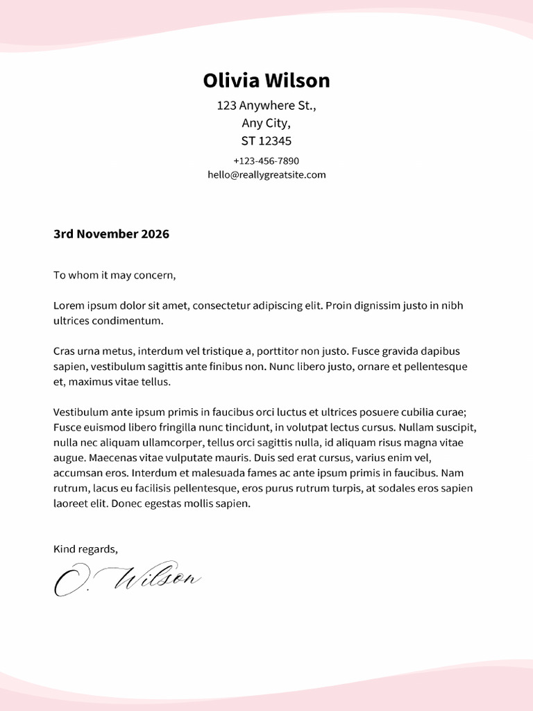 White & Pink Simple Minimalist Cover Letter | PDF