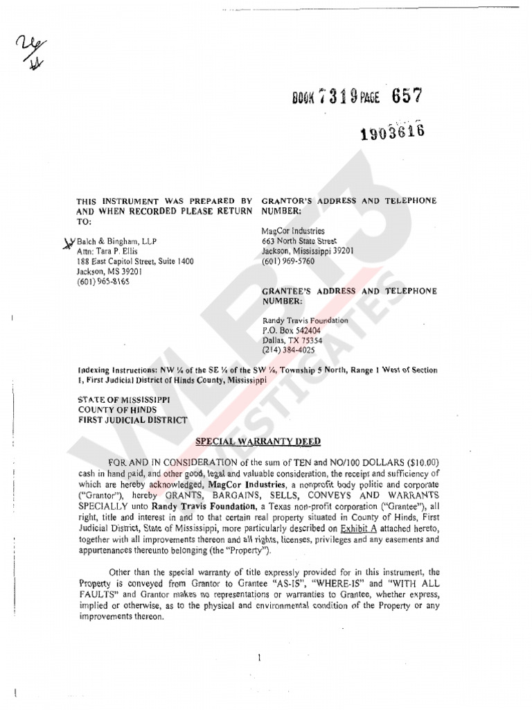 Deed To Randy Travis Foundation | PDF