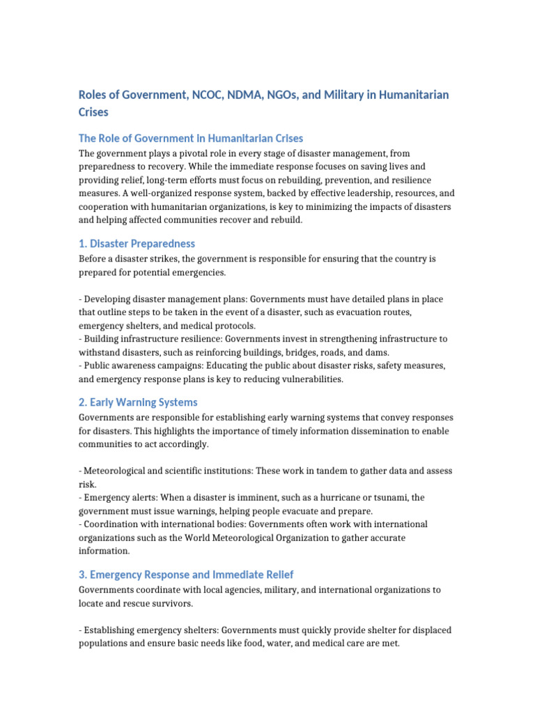 Humanitarian Crises Roles of Government | PDF | Emergency Management ...