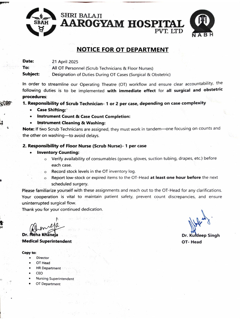 Notice For OT | PDF