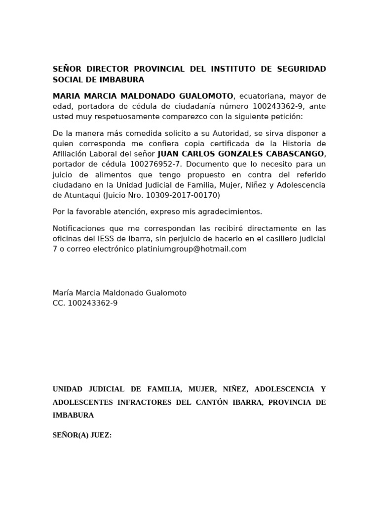 Escrito Solicitando Historial Del Iess | PDF