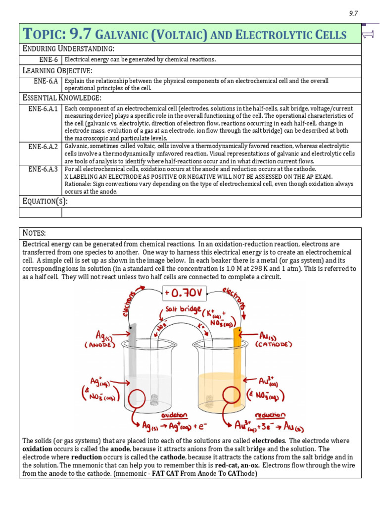9.7 Galvanic (Voltaic) and Electrolytic Cells Student | PDF | Redox ...