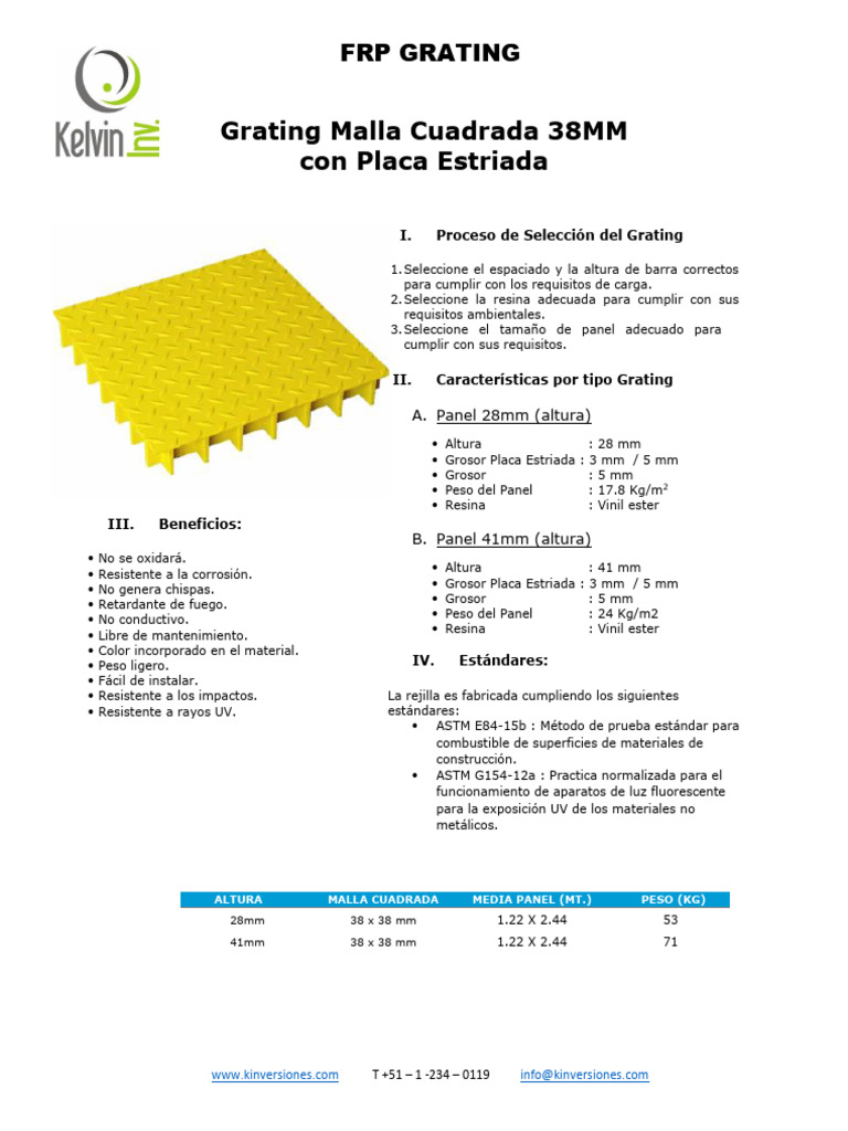 Grating Data Sheet KELVIN Grating SQM Con Placa Estriada | PDF ...