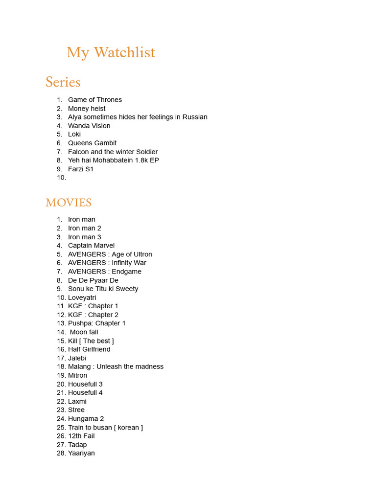 Movie and Series Watchlist | PDF