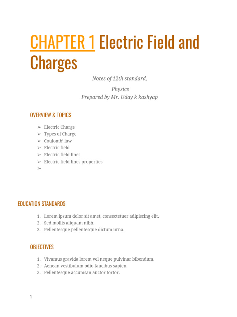 Chapter 1 - Electric Field and Charges | PDF