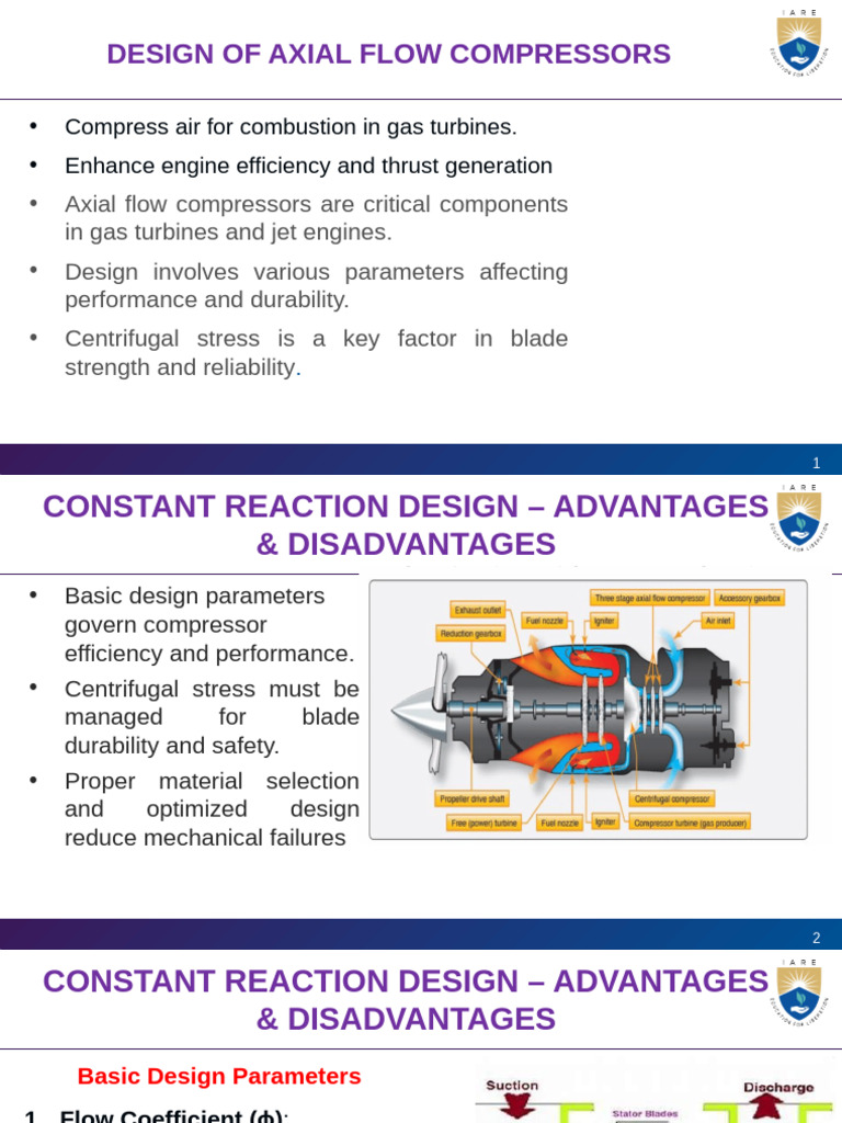 Free Vortex and Constant Reaction Designs of Axial Flow Compressor | PDF | Turbine | Turbomachinery