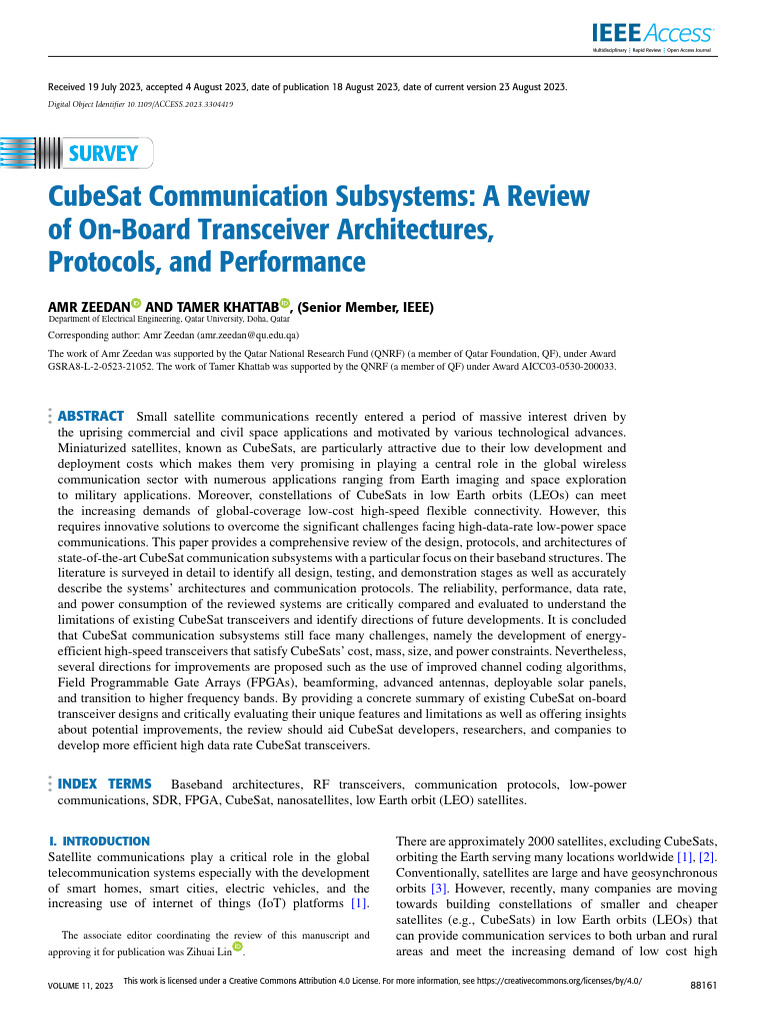 CubeSat Communication Subsystems A Review of On-Board Transceiver Architectures Protocols and ...