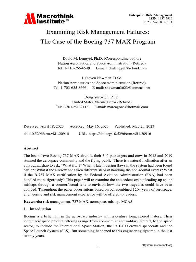 Boeing 737 MAX: Risk Management Failures | PDF | Aerospace | Aircraft