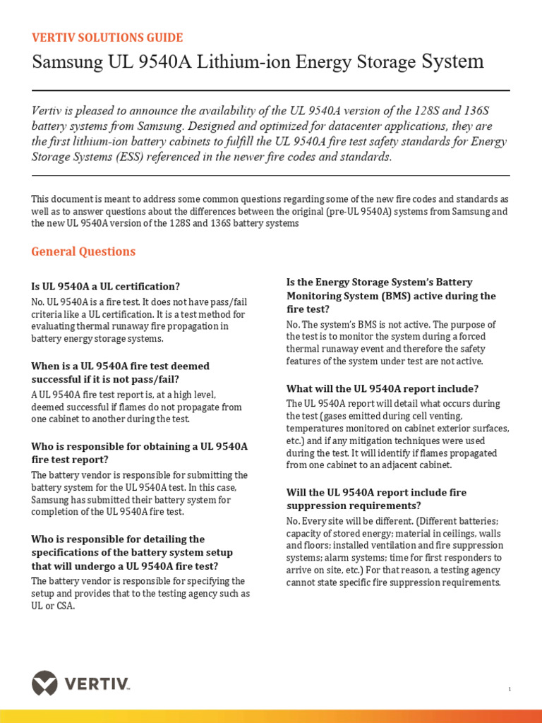 Samsung UL 9540A Battery System Guide | PDF | Lithium Ion Battery ...