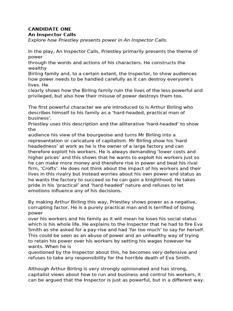 An Inspector Calls Exemplar Essays | PDF