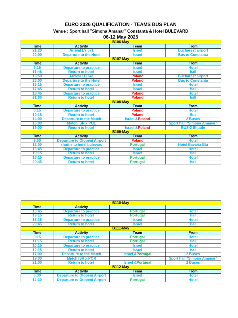 Teams Schedule Bus Planing | PDF | Motor Vehicle | Bus Transport