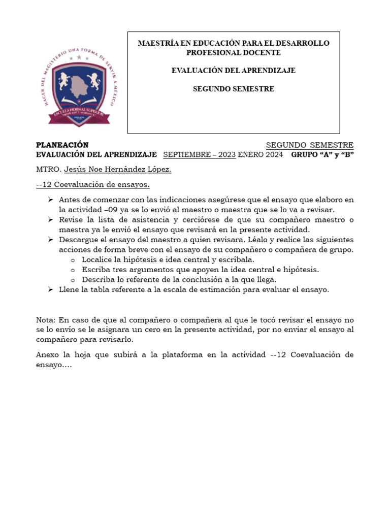 12 Revisión de Ensayo | PDF | Evaluación | Aprendizaje