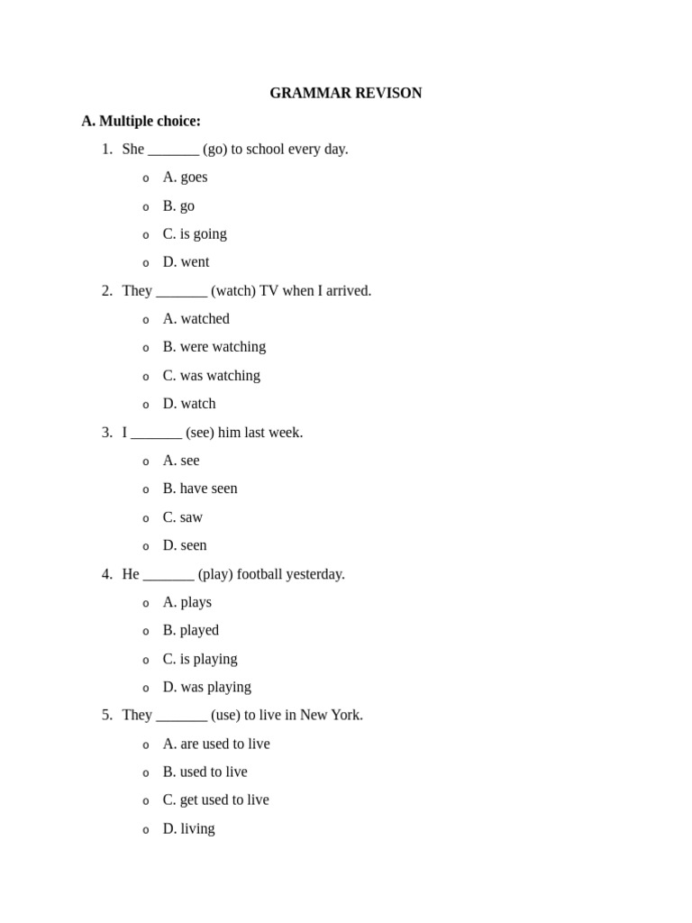 Grammar Revision Exercises | PDF