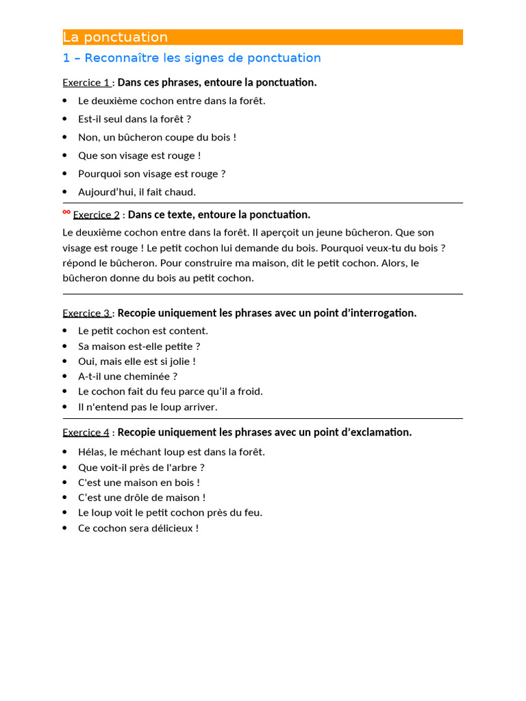 Exercices de ponctuation pour enfants | PDF | Ponctuation | Guillemet