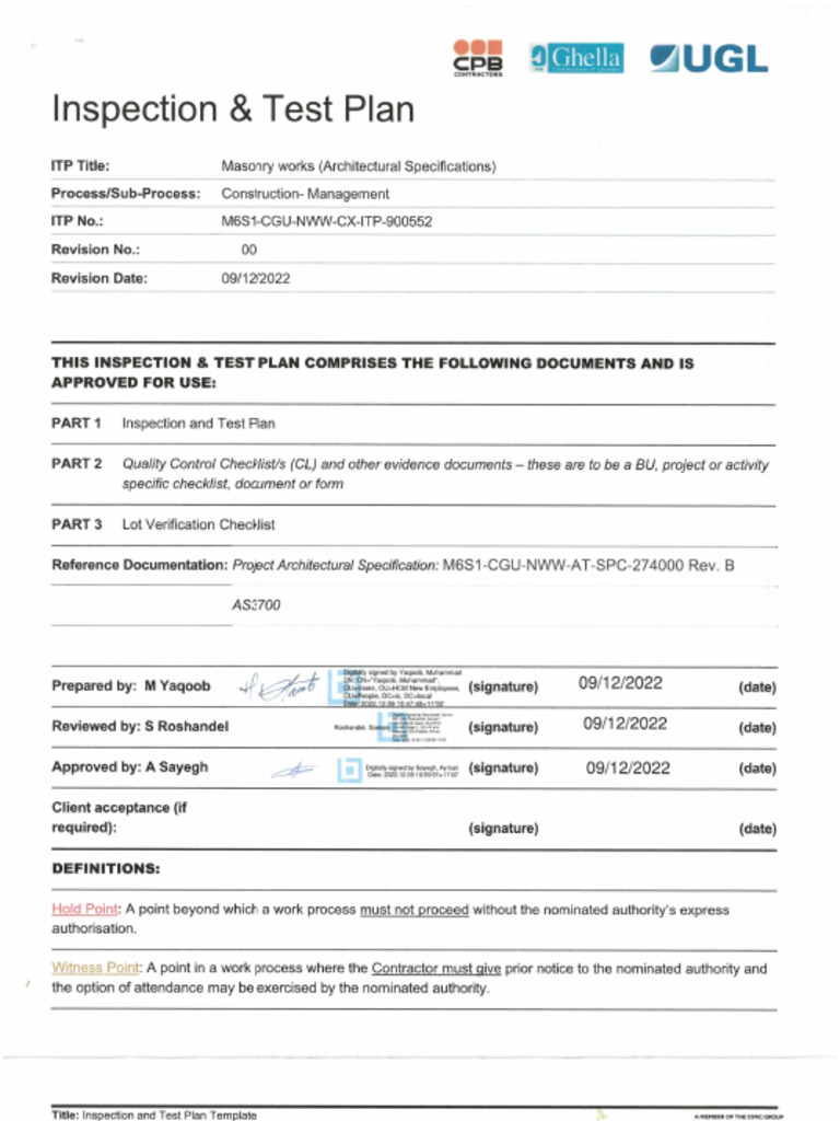 Signed ITP Roof Level Blockwork | PDF
