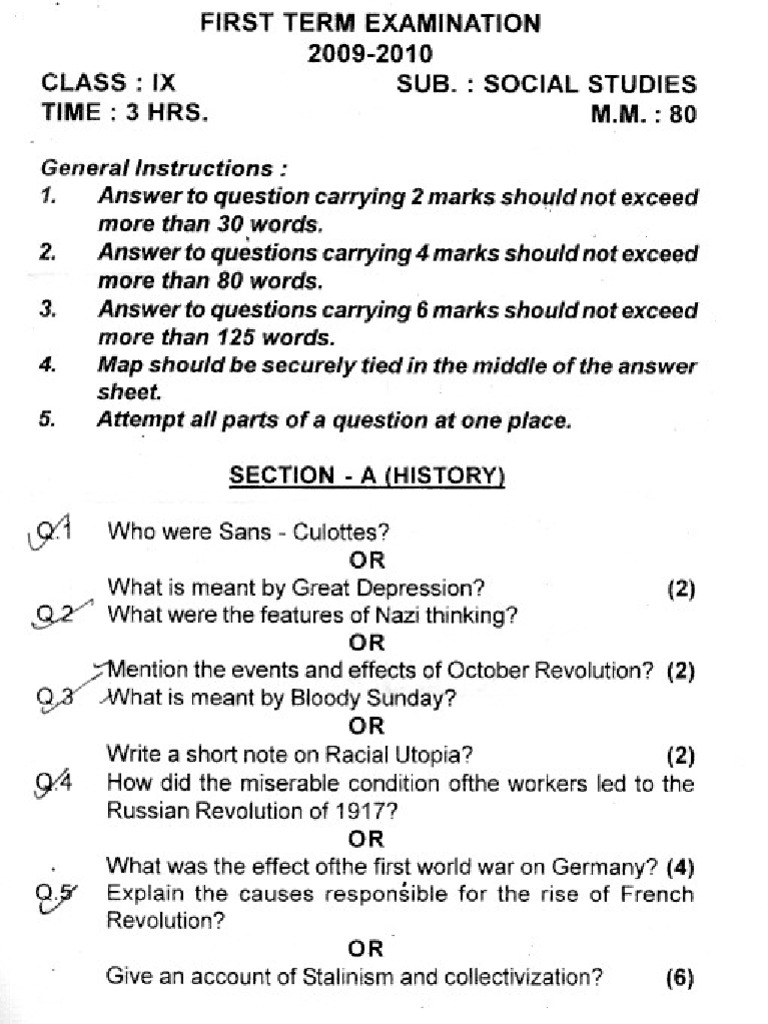 1st Term Exam-Social Studies-9-10 | PDF