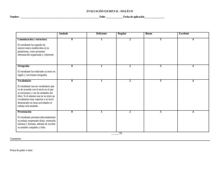 Evaluacion Escrita Rubrica | PDF