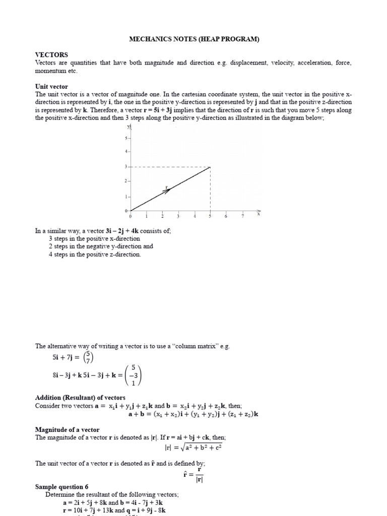 HEAP Mechanics (Vectors) Notes | PDF | Euclidean Vector | Velocity