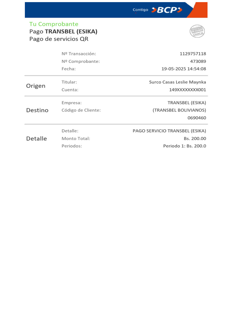 Clave RNP en Comprobante TRANSBEL | PDF