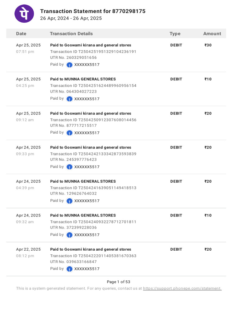 PhonePe Statement Apr2024 Apr2025 | PDF | Debit Card | Computer Engineering