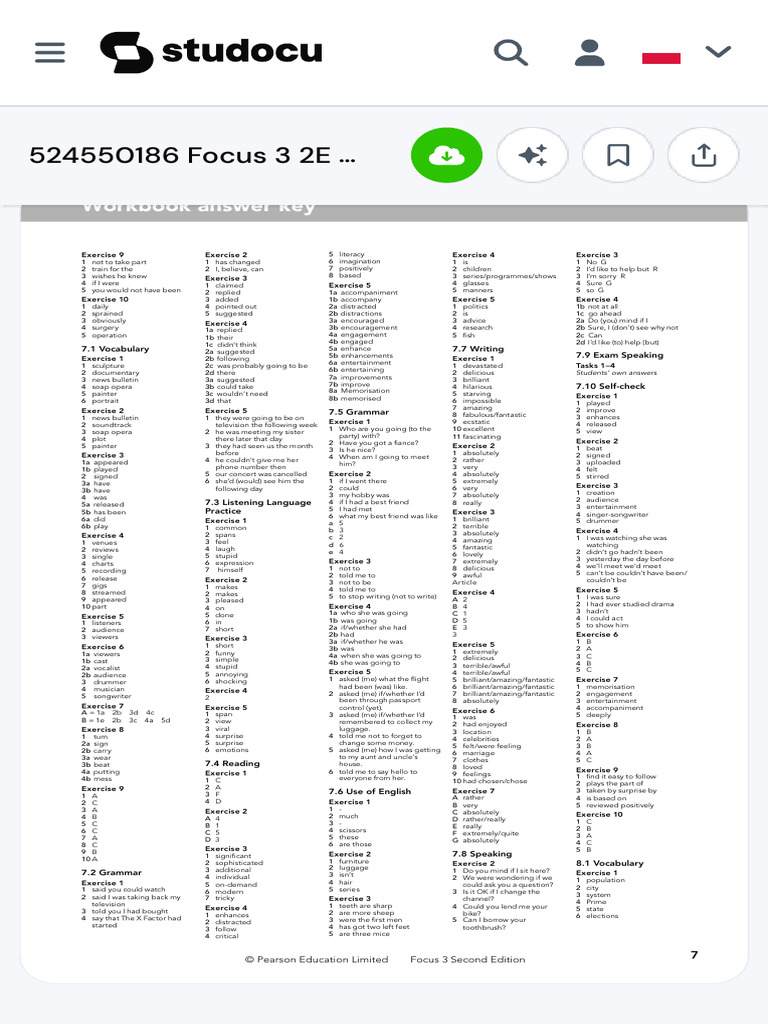 Focus 3 2E Workbook Answers - 1 1 Vocabulary Exercise 1 1 Emma Curly, Cheerful, Top, - Studocu | PDF