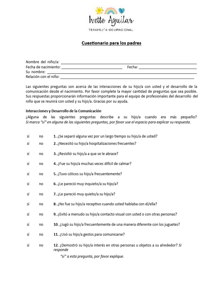 Cuestionario Padres - Ivette Aguilar | PDF