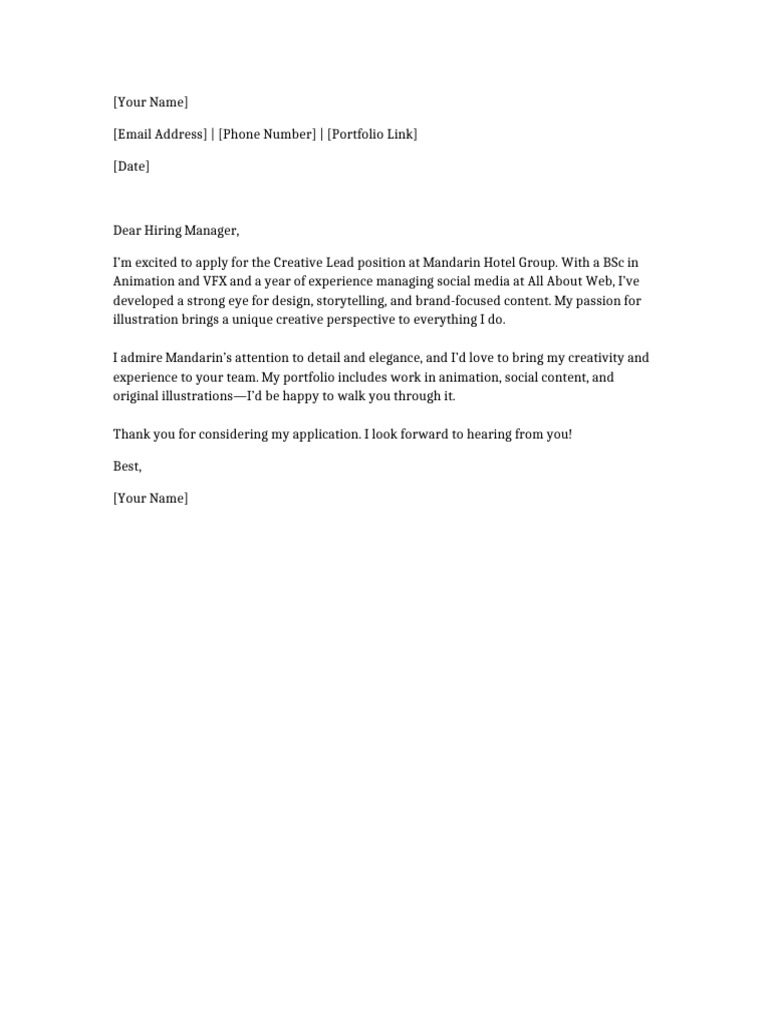 Creative Lead Cover Letter | PDF