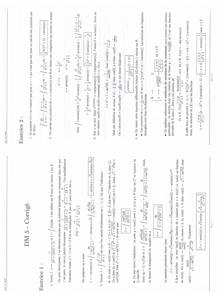 Maths Correction DM 5 | PDF