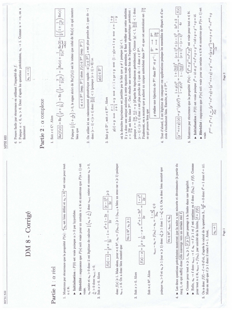 Maths Correction DM 8 | PDF