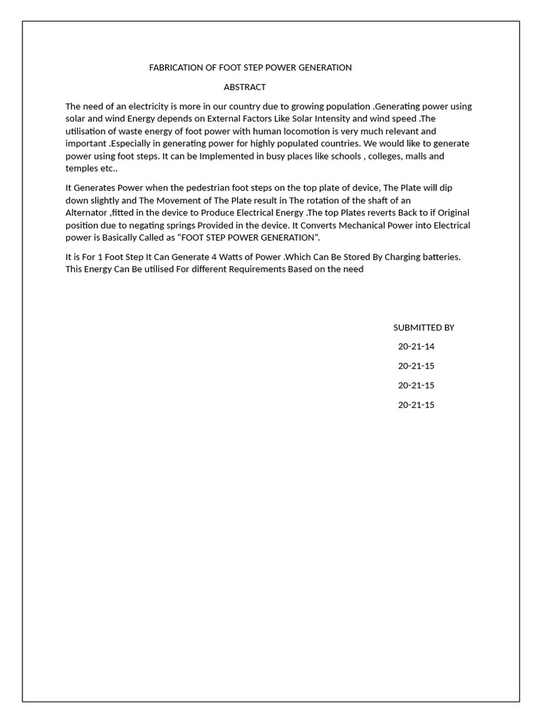 Fabrication of Foot Step Power Generation | PDF