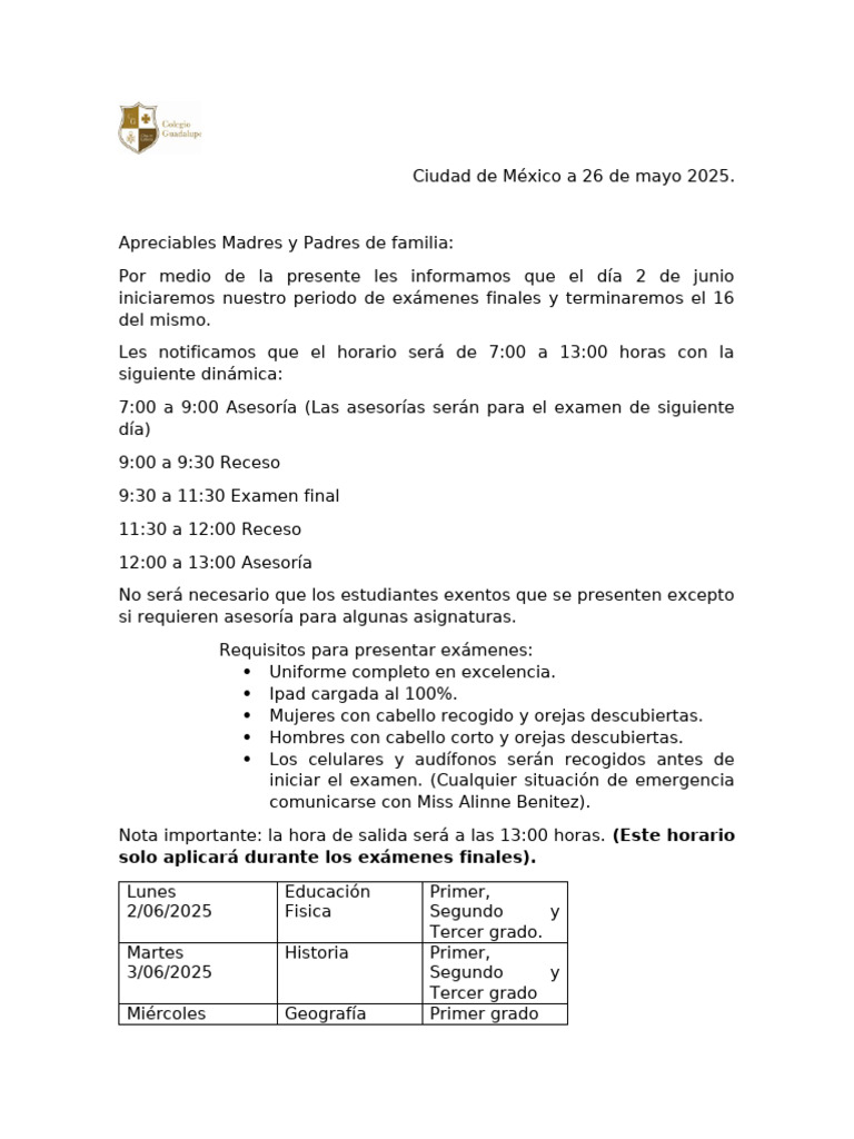 Circular Examenes Finales | PDF