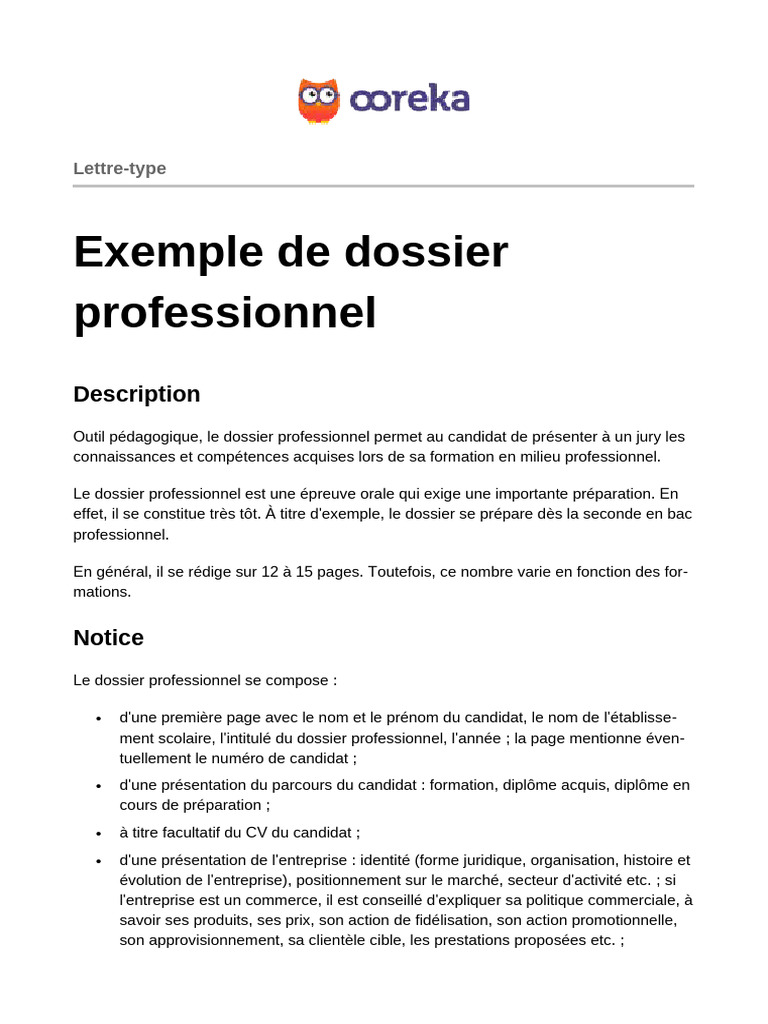 Ooreka Exemple Dossier Professionnel | PDF | Business | Pédagogie