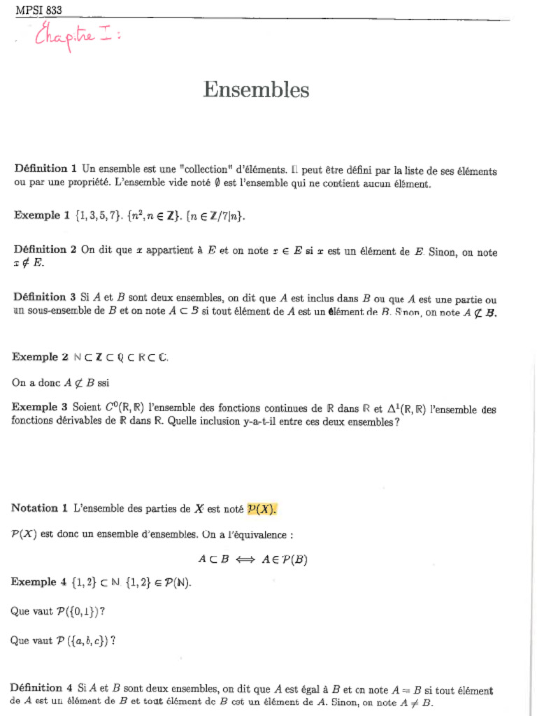 1° Année - Mathématiques - Chapitre 01 - Ens | PDF