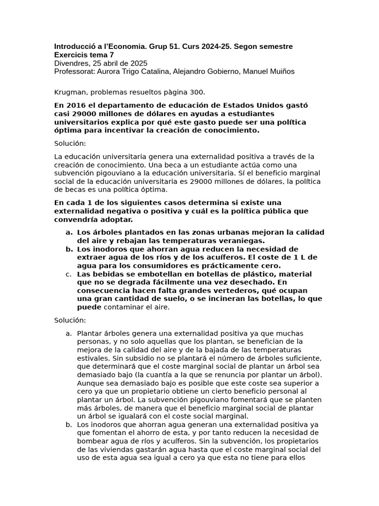 Tema 7. Exercicis Solucions | PDF | Exterioridad | Bienes