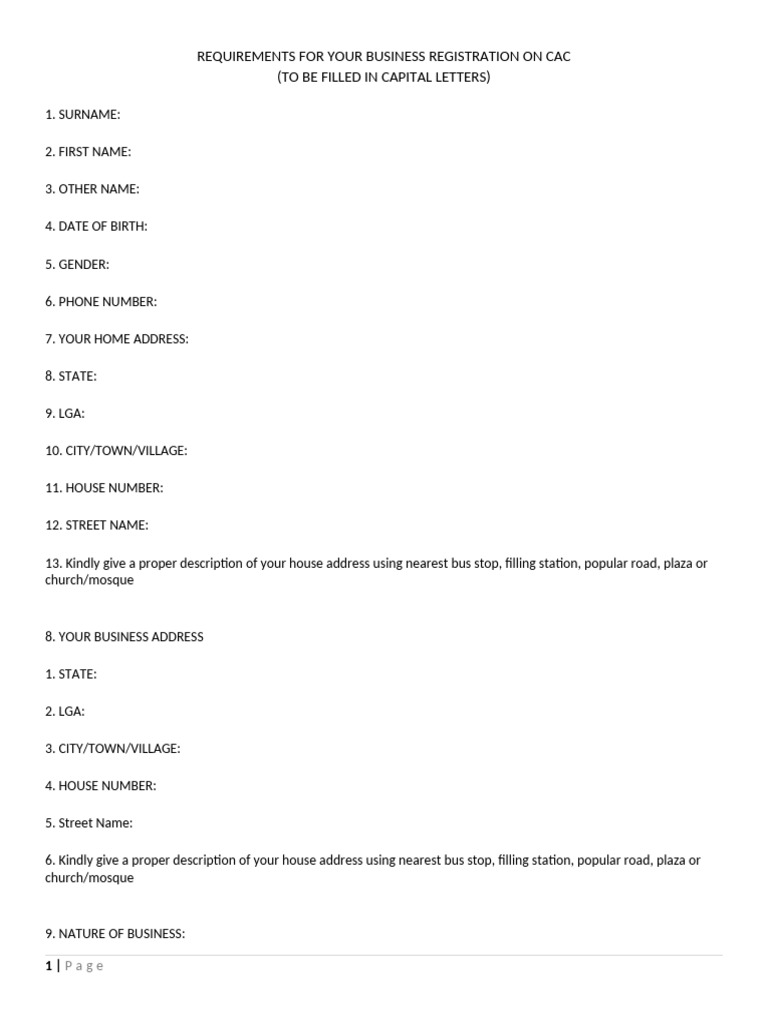 CAC Business Registration Requirements | PDF | Identity Document ...