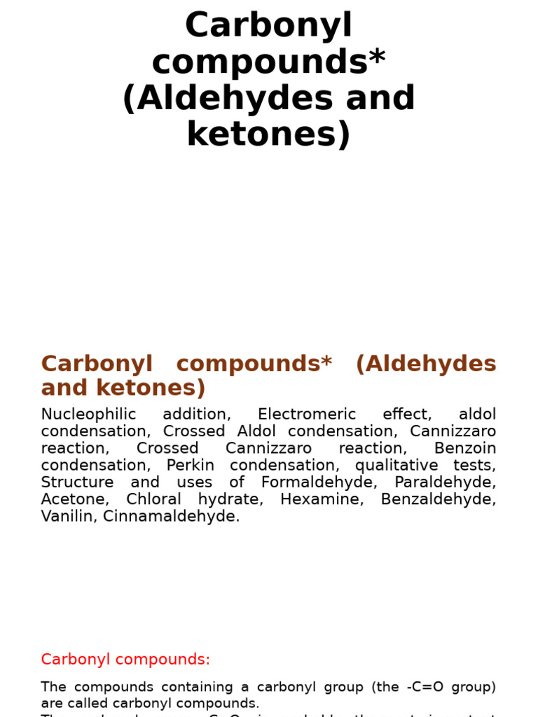 Overview of Carbonyl Compounds | PDF | Aldehyde | Ketone