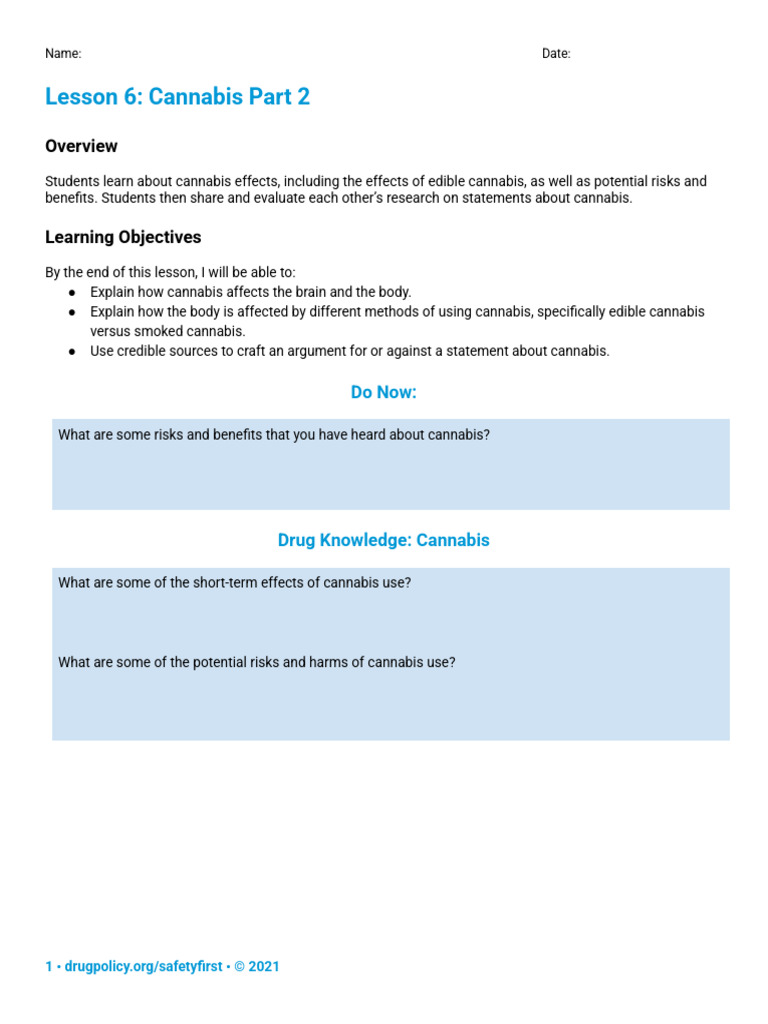 SafetyFirst - Lesson 6 - Cannabis (Part 2) (2021) | PDF | Cannabis ...